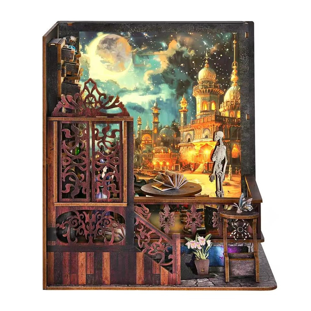 Book Nook Kit Magic Town DIY Wooden Puzzle Light Picture Bookshelf ...