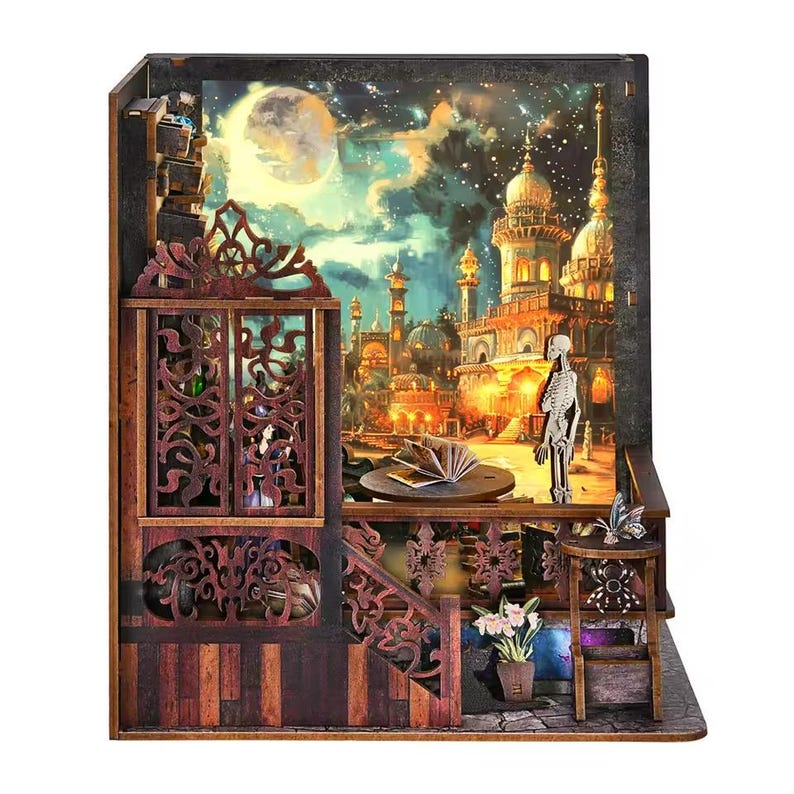 Book Nook Kit Magic Town DIY Wooden Puzzle Light Picture Bookshelf ...