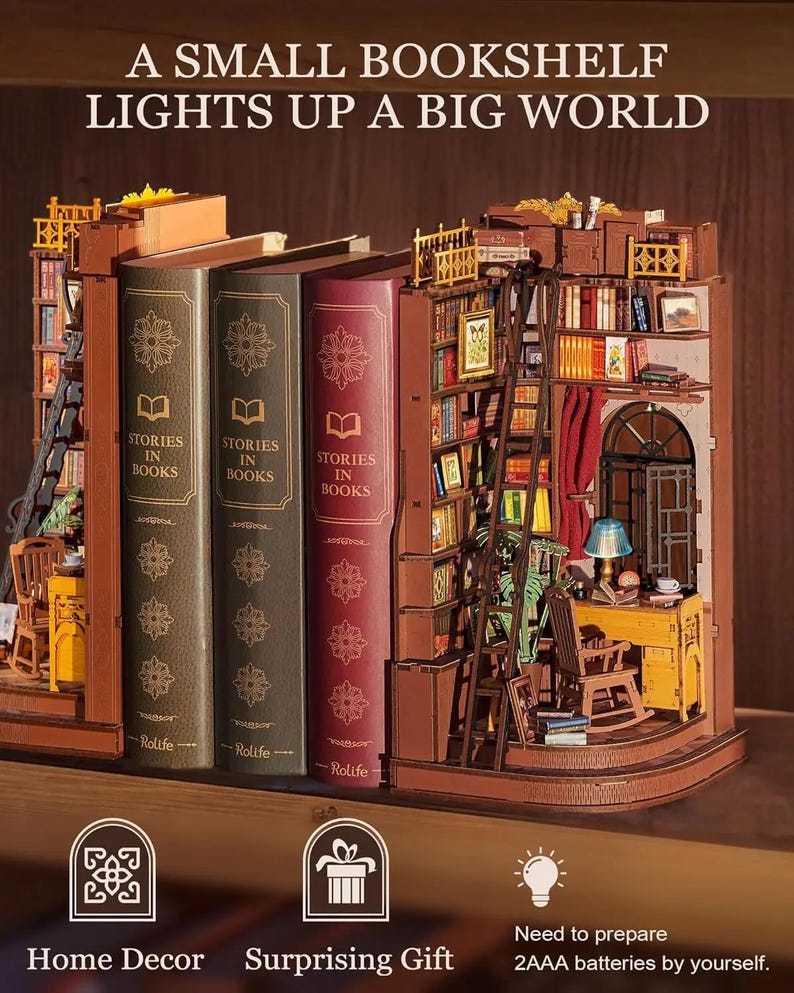 Rolife Silent Corner Study DIY Book Nook Shelf Insert Wooden Miniature ...