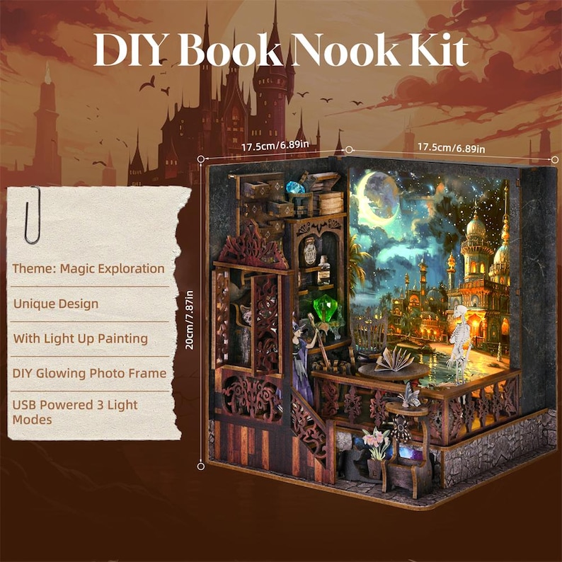 Book Nook Kit Magic Town DIY Wooden Puzzle Light Picture Bookshelf ...