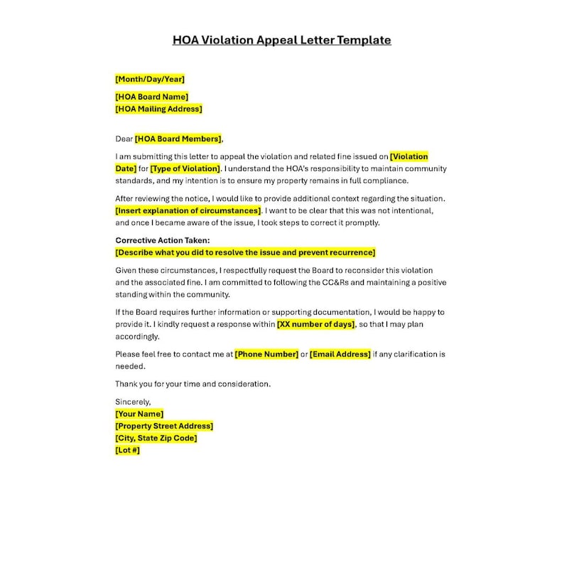 Editable HOA Violation Appeal Letter Templates - Etsy