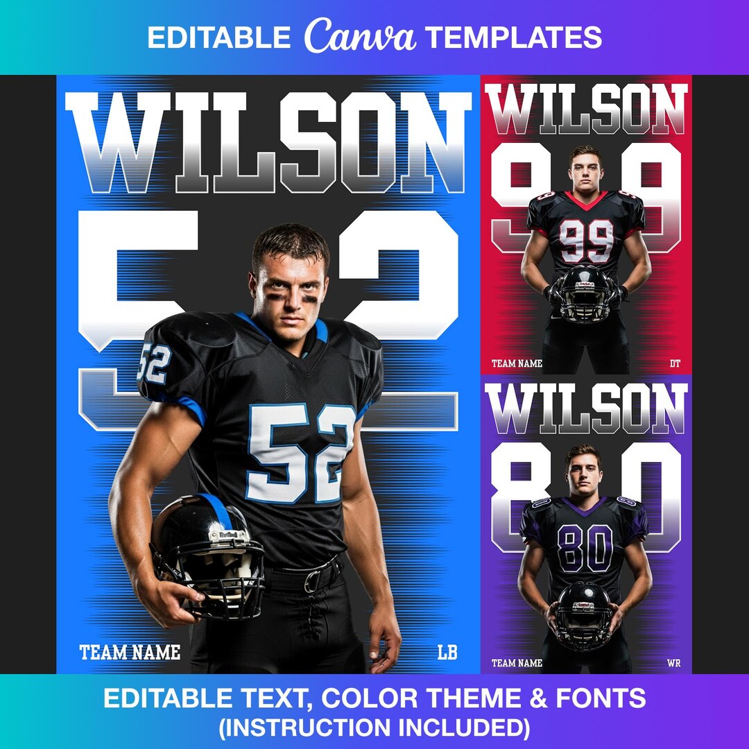 Editable Canva Football Poster Template, Custom Player Graphic ...