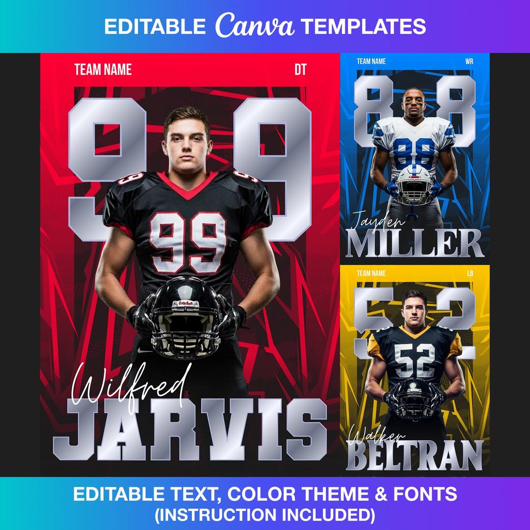 Editable Canva Football Poster Template, Custom Player Graphic ...