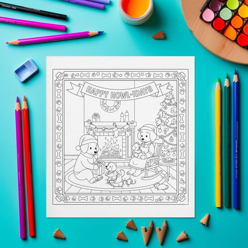 Christmas Dog Coloring Page, Holiday Printable, Christmas Activity for ...