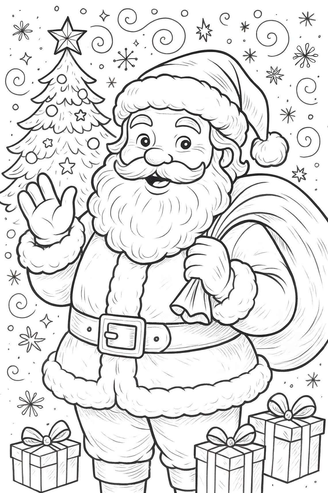 Christmas Santa Coloring Page, Holiday Printable, Christmas Activity ...