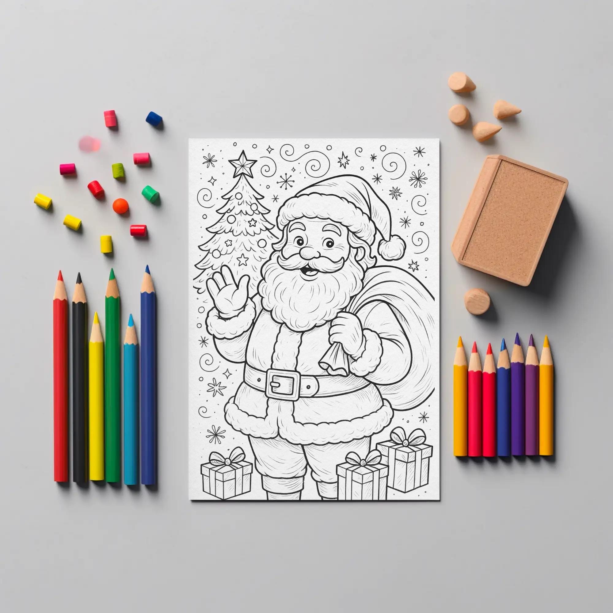 Christmas Santa Coloring Page, Holiday Printable, Christmas Activity ...