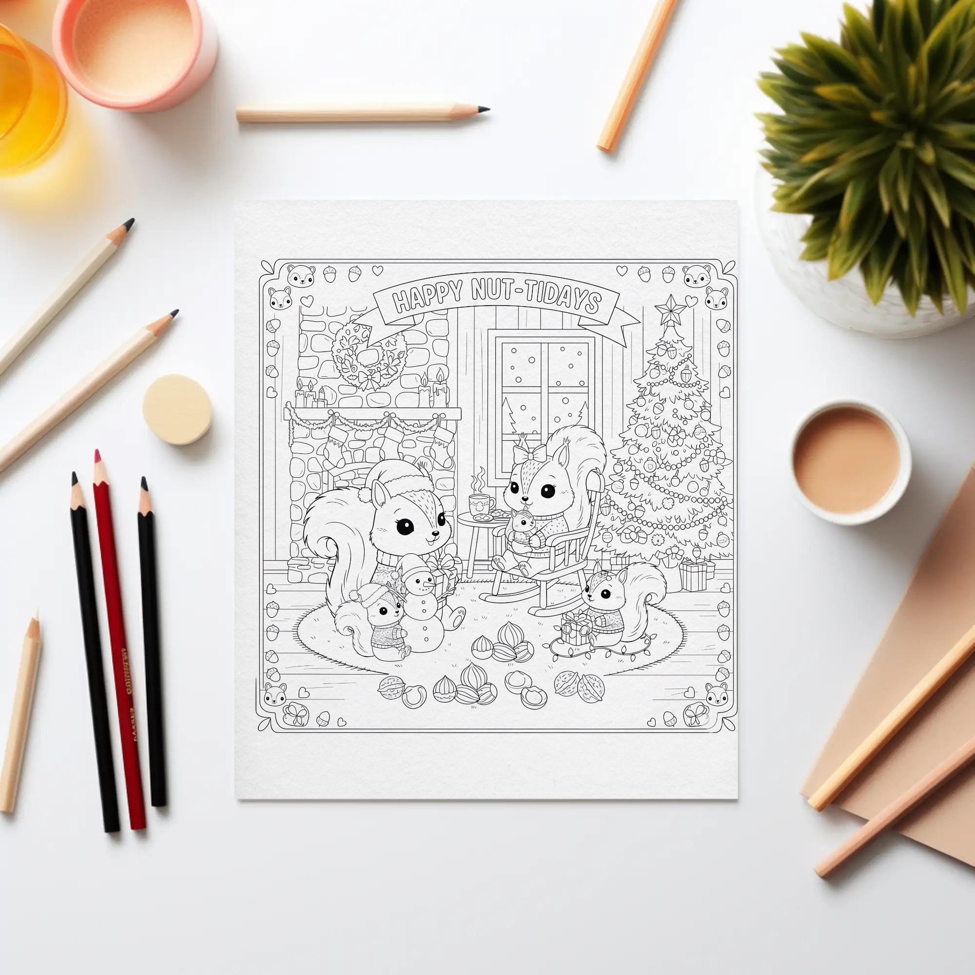 Christmas Squirrel Coloring Page, Holiday Printable, Christmas Activity ...