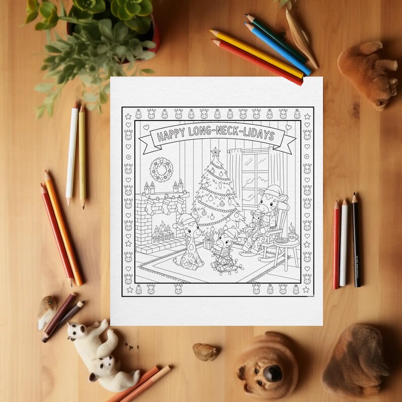 Christmas Giraffe Coloring Page, Holiday Printable, Christmas Activity ...