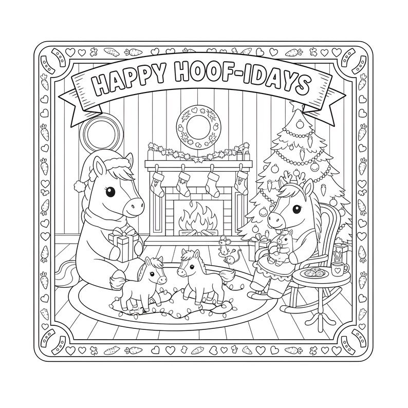 Christmas Horse Coloring Page, Holiday Printable, Christmas Activity ...