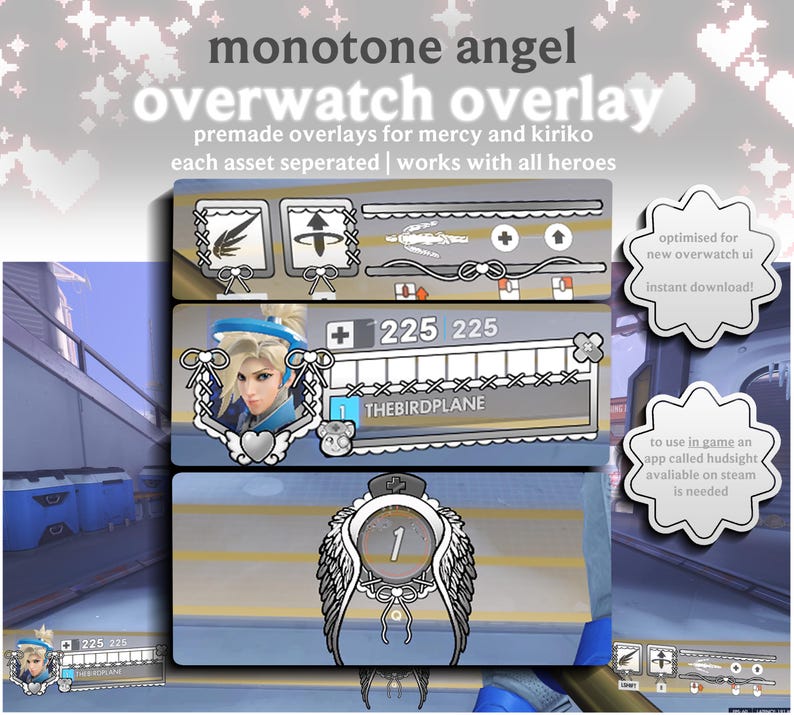Monotone Angel HUD Overwatch Overlay | White, Black and Gray | HUDSIGHT ...
