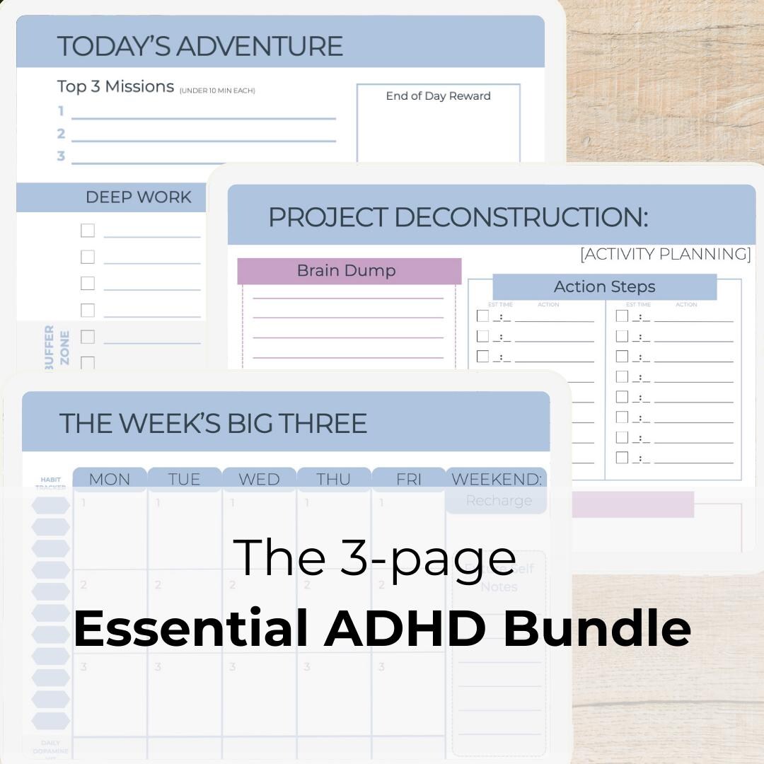 ADHD Planner Adult Printable Bundle: Daily Focus Flow, Weekly Overview ...
