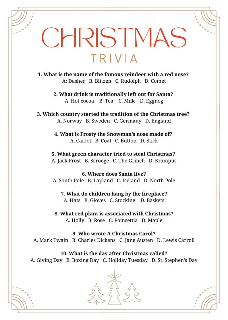 Christmas Trivia Printable, With BONUS BINGO! Holiday Party Game, Party ...