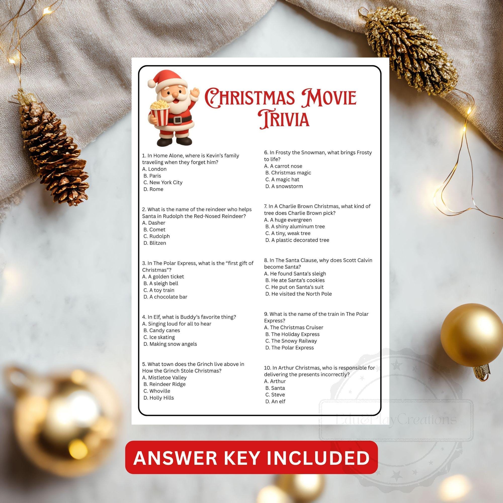 Christmas Trivia Game Printable Christmas Games for Adults Office Party ...