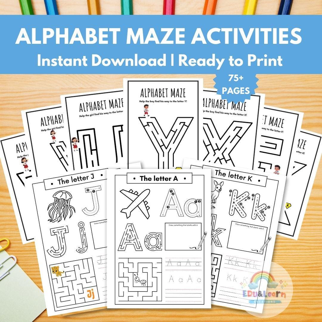 75+ Alpahbet Easy Mazes | Preschool Activity Maze| Kids Puzzle Maze ...