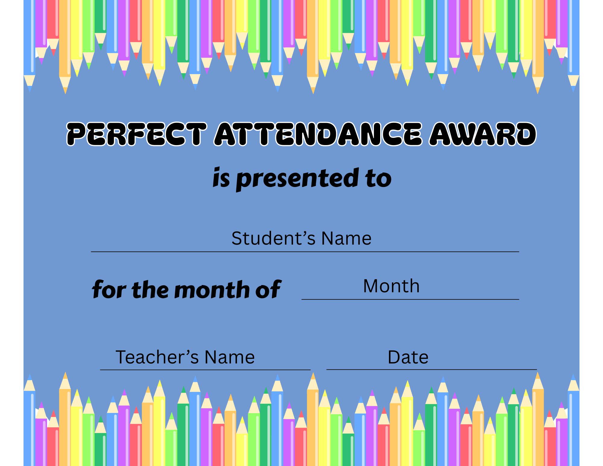 Perfect Attendance Award, Kids Attendance Certificate, Preschool ...