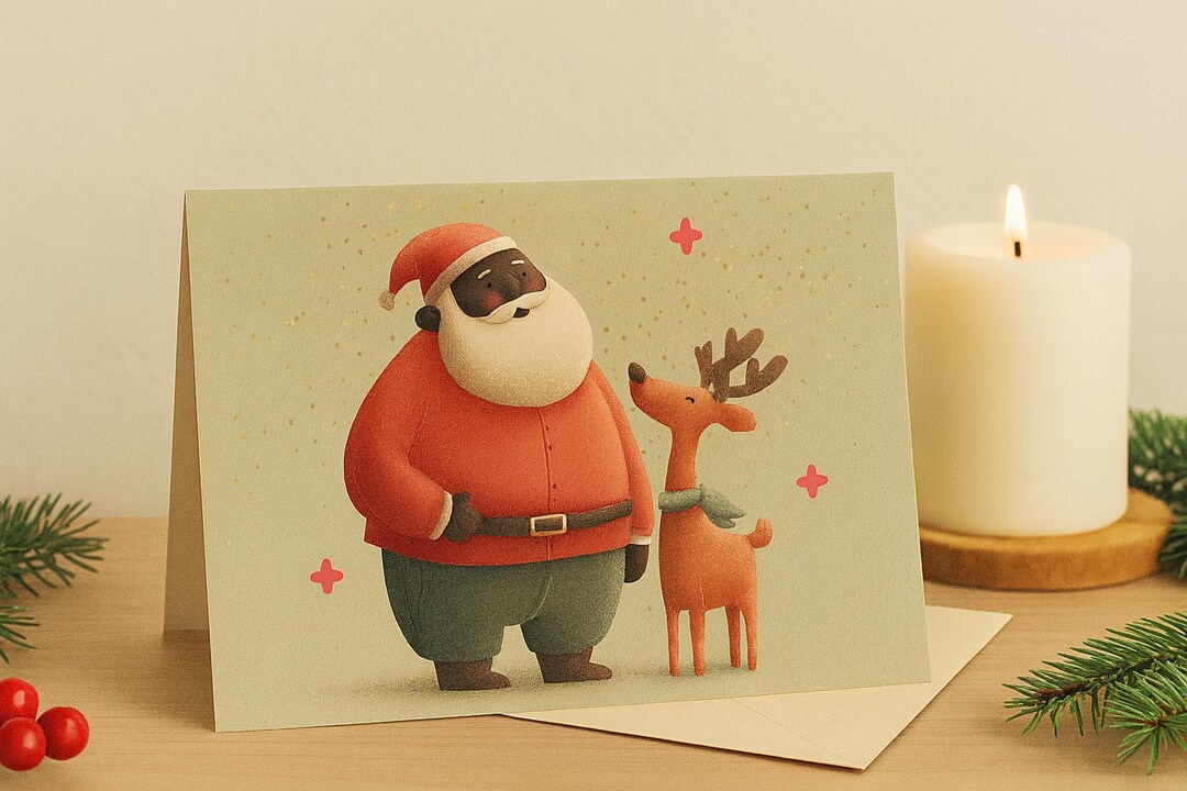 Santa and Reindeer Christmas Card | Printable Holiday Greeting (digital ...