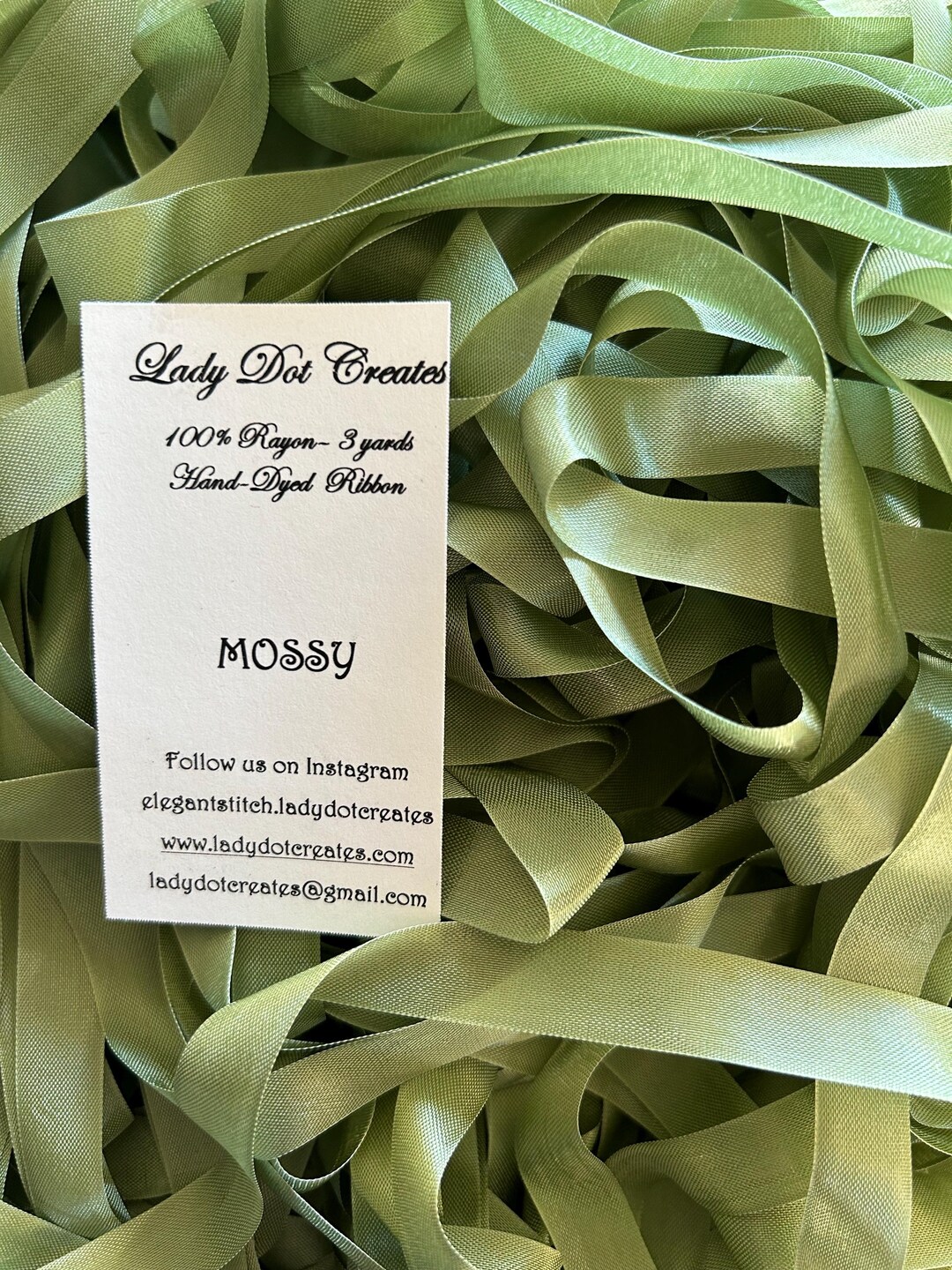 Ribbon 9/16" - Mossy - Hand-dyed 100% Viscose DMC 988/989 NEW 11/2024 ...