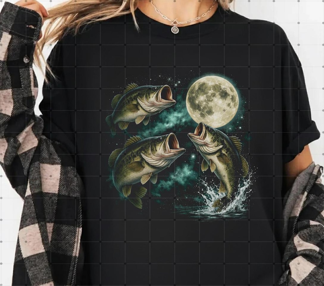 Vintage Bass Fish Howling at Moon PNG, Angler Shirt Design (digital ...