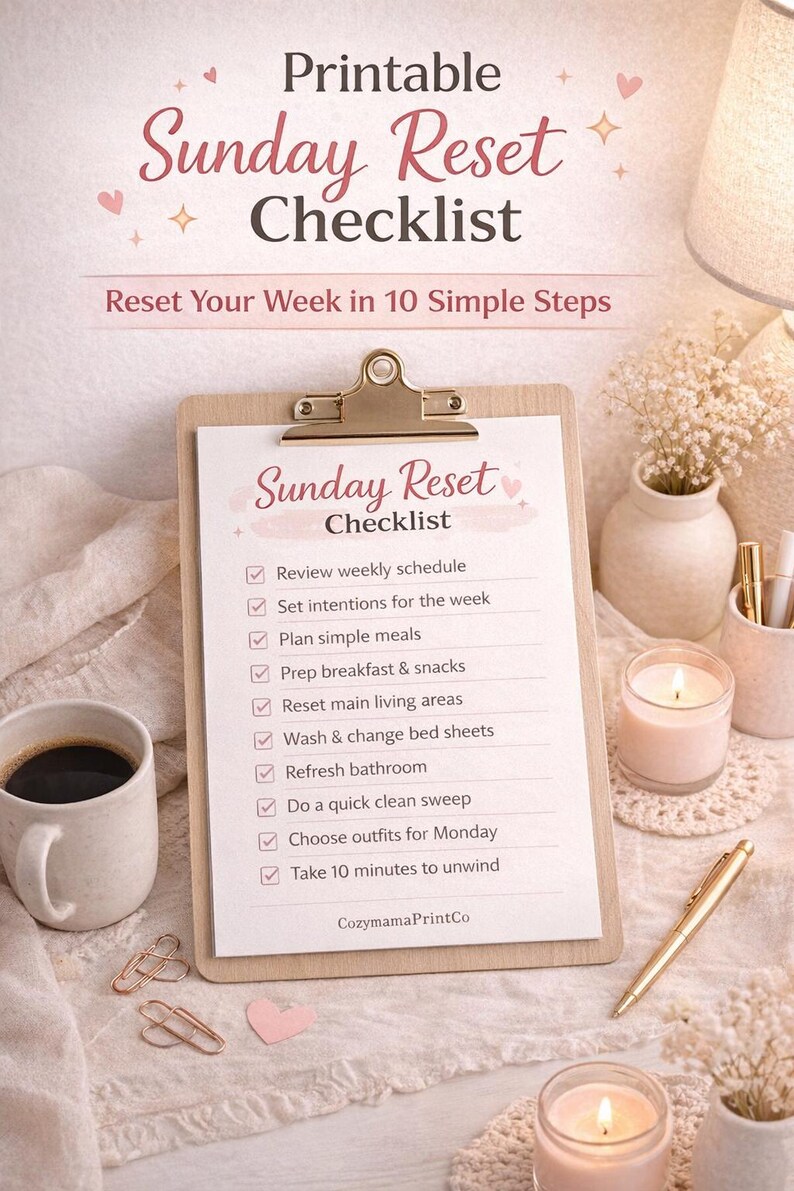 Sunday Reset Checklist Printable for Moms – Minimalist Routine for Home ...