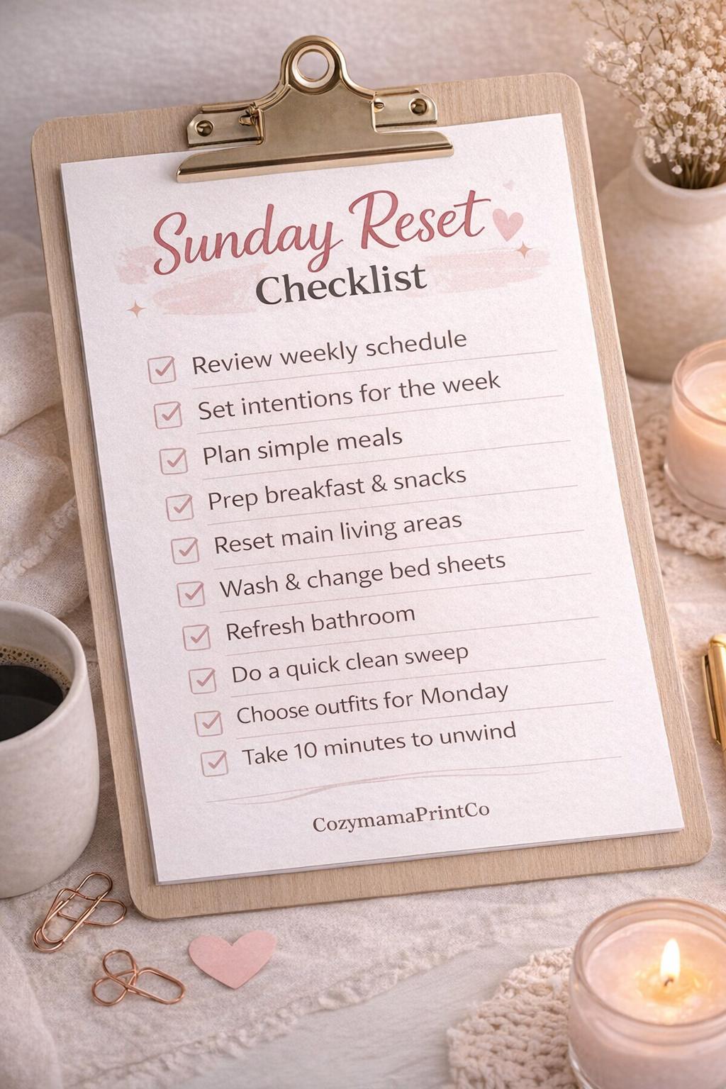 Sunday Reset Checklist Printable for Moms – Minimalist Routine for Home ...