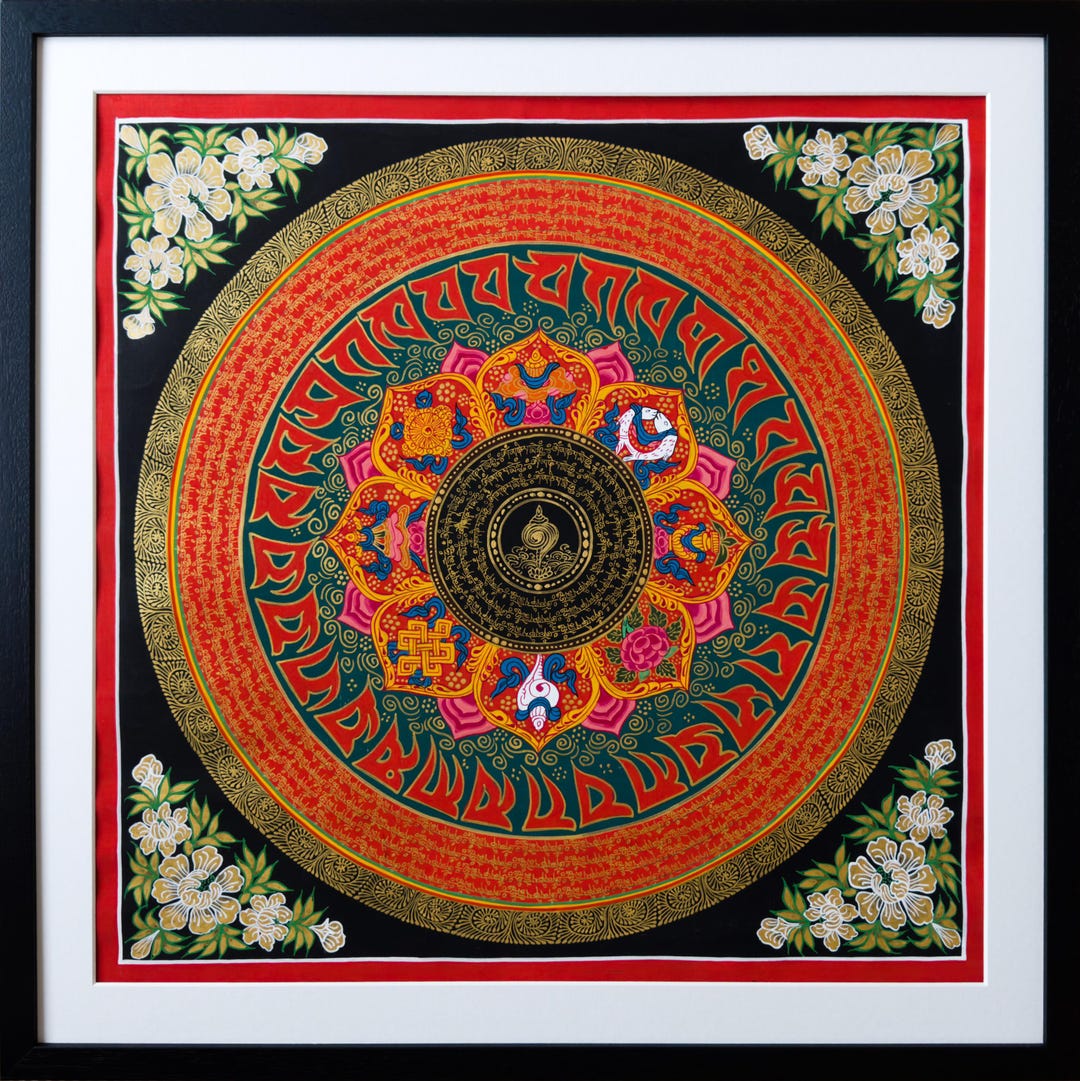 Red Mantra Mandala Thangka – the Lotus of Protection and Purity - Etsy