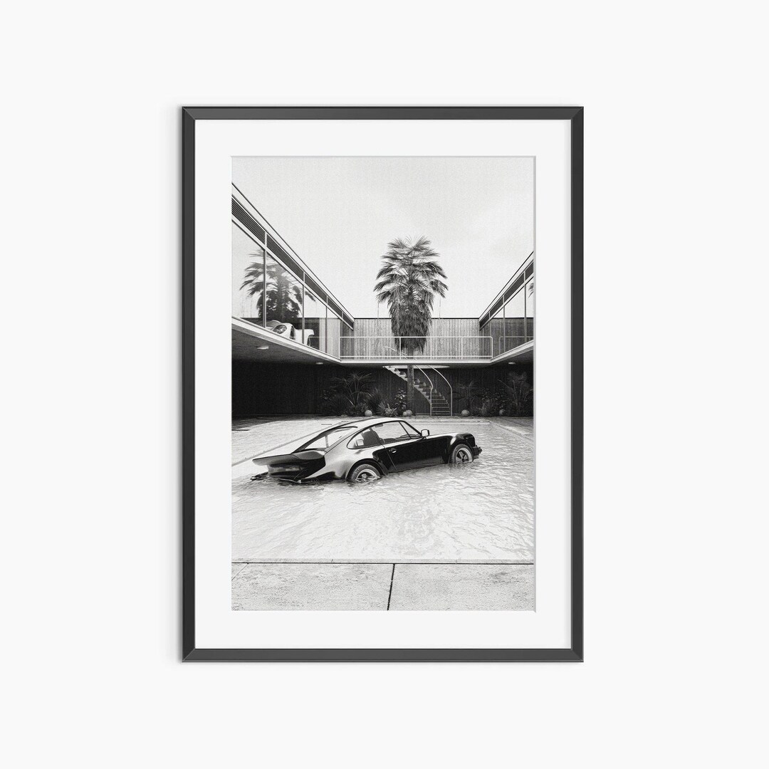 Porsche in Pool Poster, Photography Prints, Luxury Car Crashed Print ...