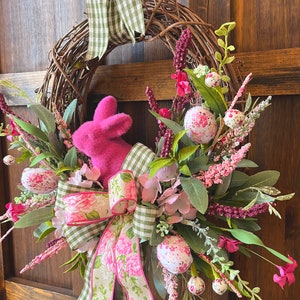 Easter Bunny Wreath/pink Flocked Bunny/spring Wreath/flocked Bunny ...