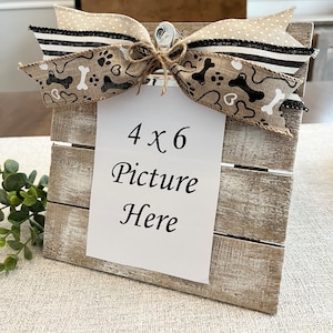 Dog Picture Frame: Distressed White Wood With Dog-themed Ribbon - Etsy