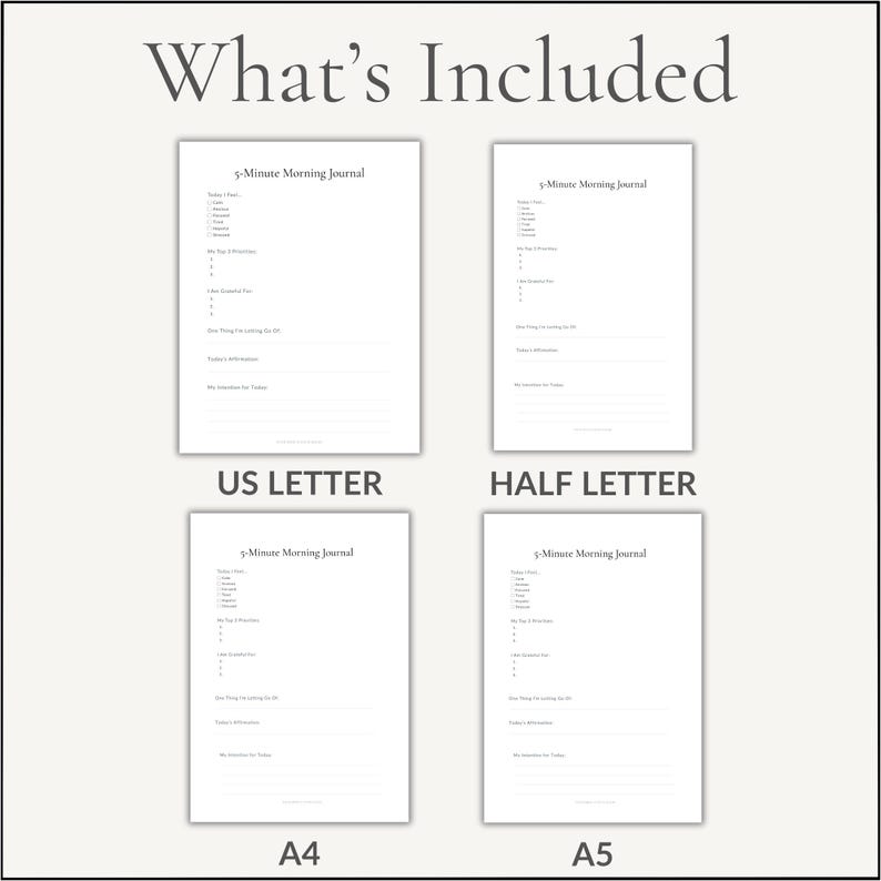 5 Minute Morning Journal Printable | Minimal Mindfulness Worksheet ...