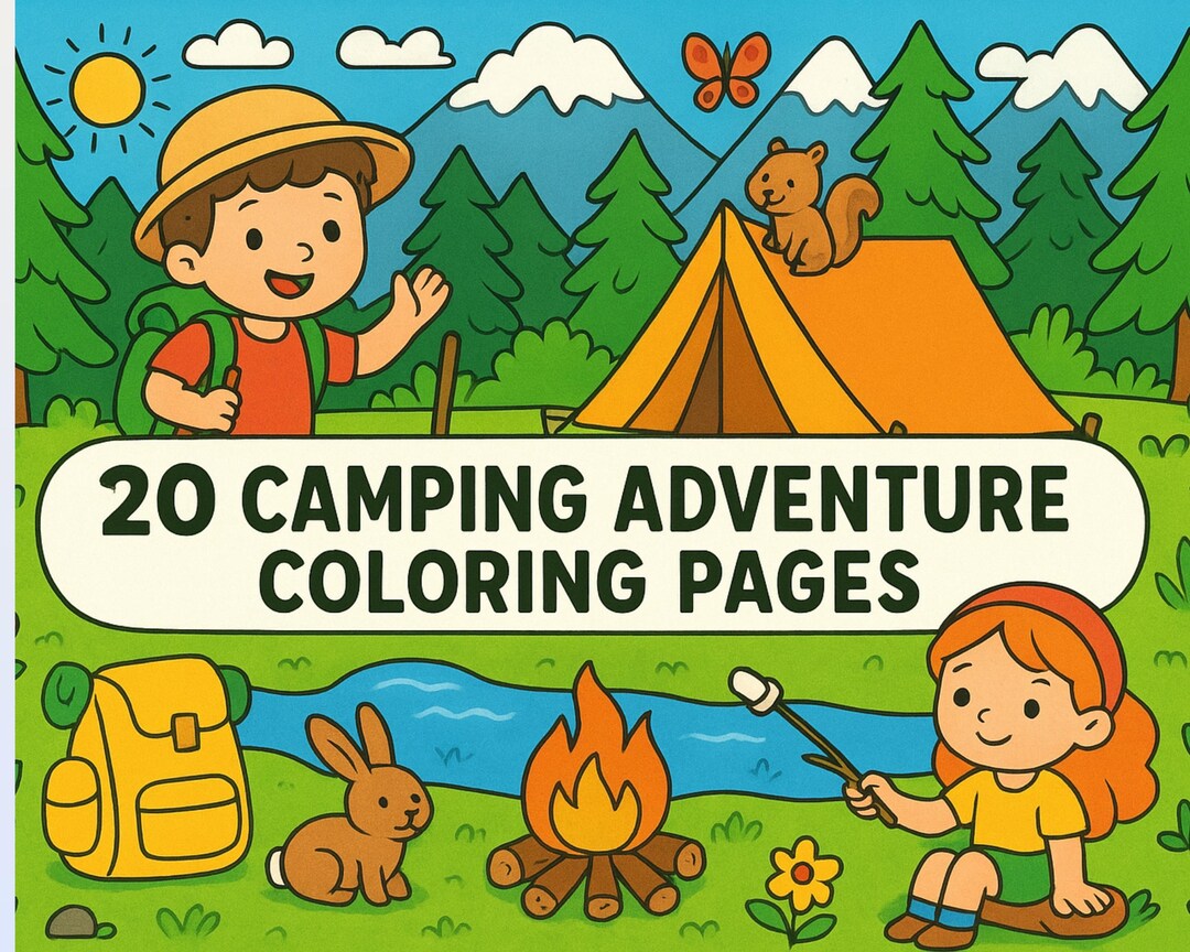 Camping Adventure Coloring Pages A4 Printable | Kids Outdoor Activity ...