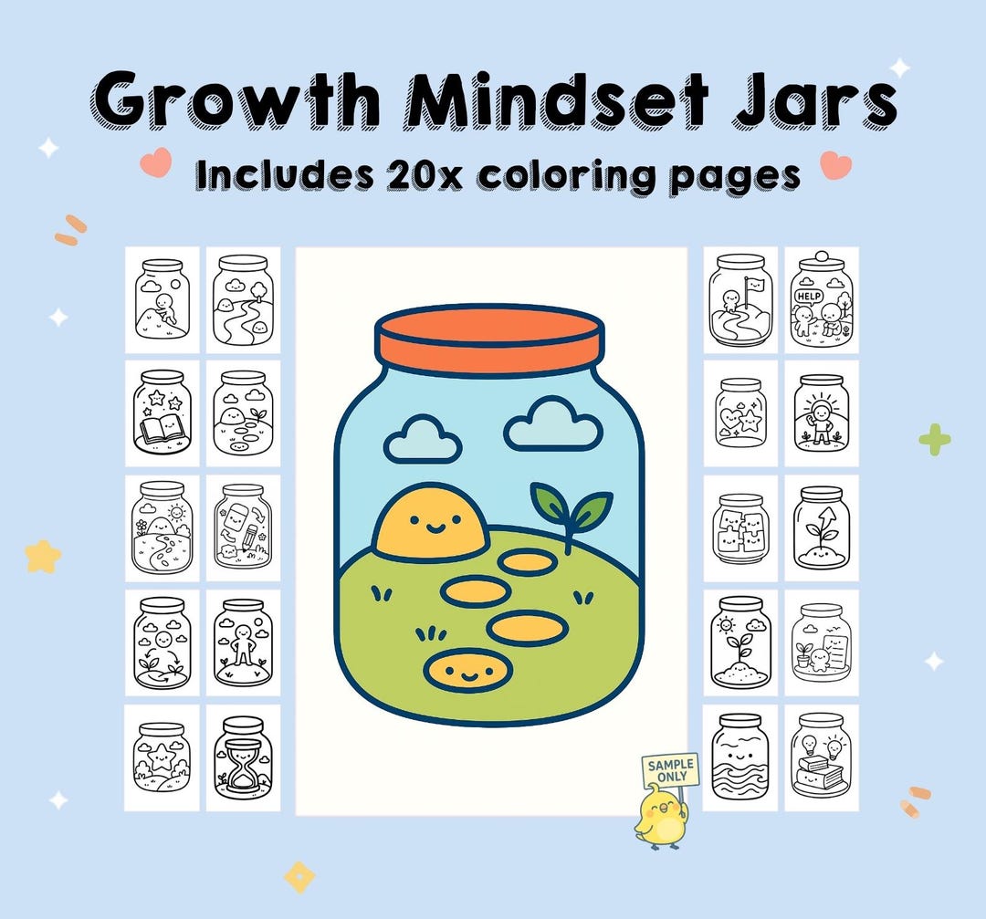 Growth Mindset Jar Coloring Pages | Positive Thinking Coloring Book for ...