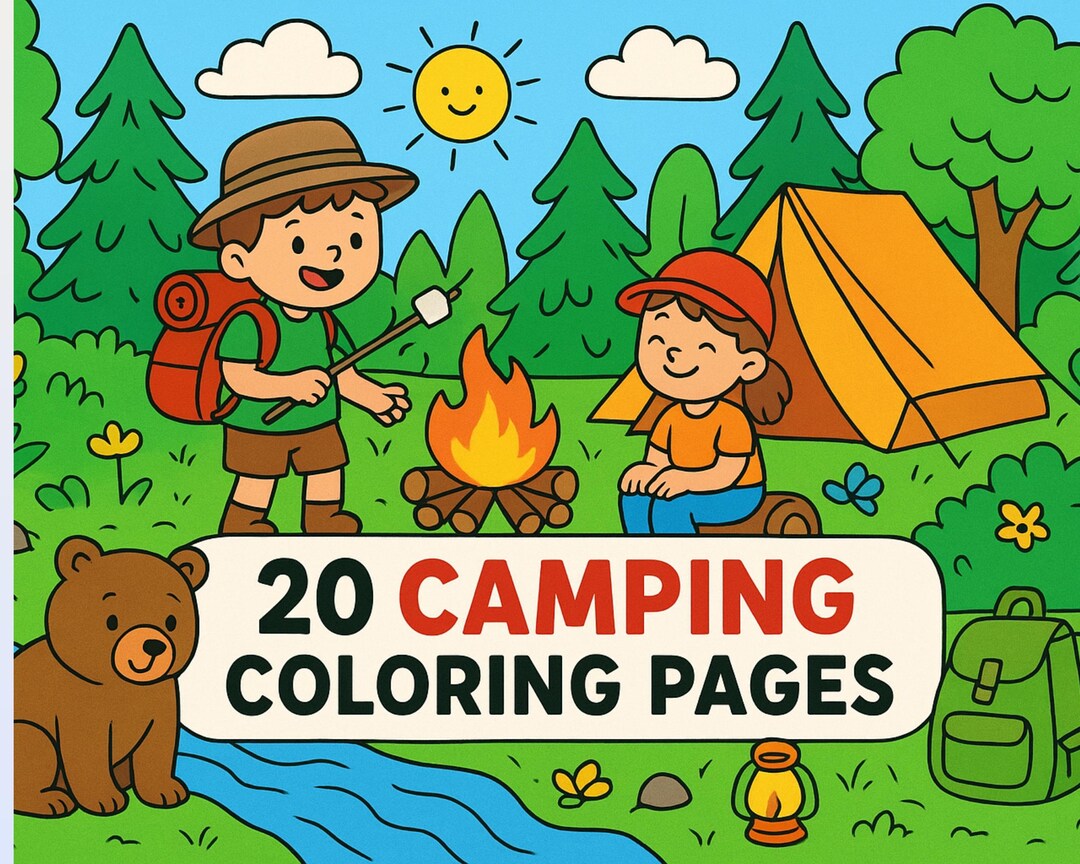 Camping Coloring Pages A4 Printable | Outdoor Adventure Activity Sheets ...