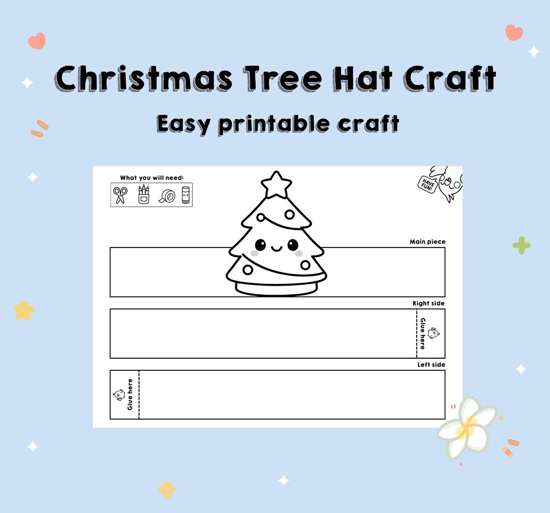 Printable Kawaii Christmas Tree Hat Craft – Color, Cut & Wear DIY Paper ...