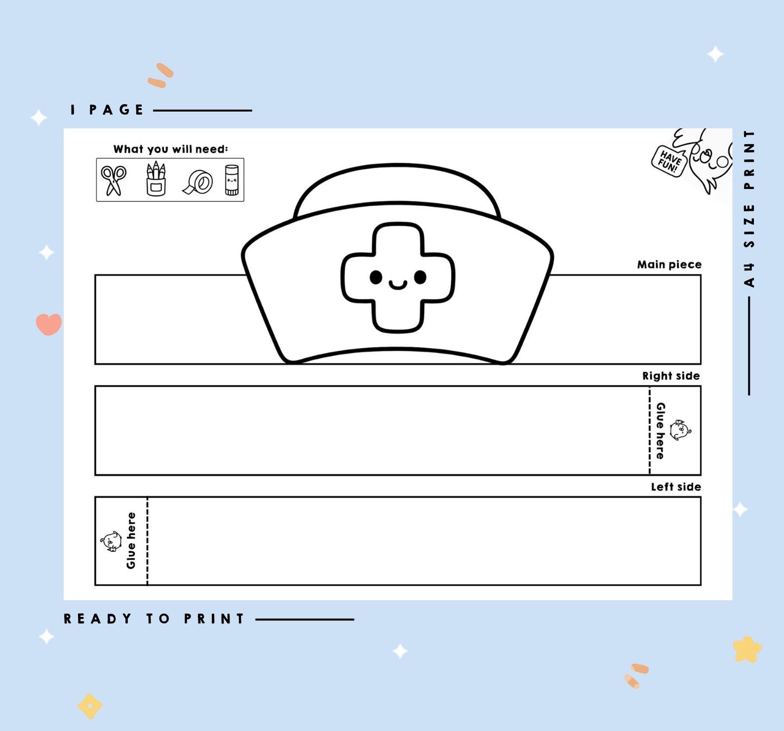 Printable Nurse Cap Craft – Color, Cut & Wear DIY Paper Hat | Kids ...