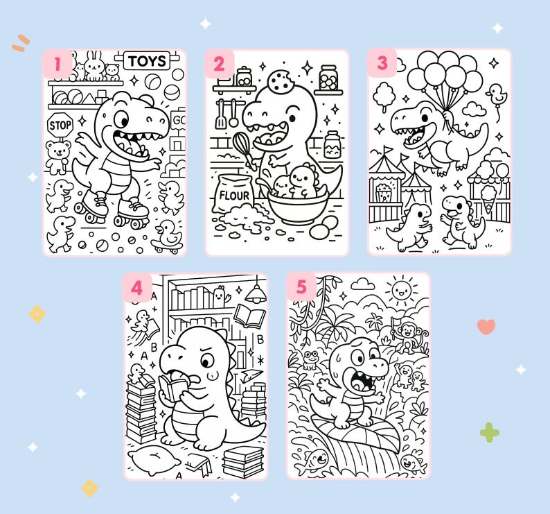 Goofy T-rex Kawaii Coloring Pages – Funny Dino Coloring for Kids ...