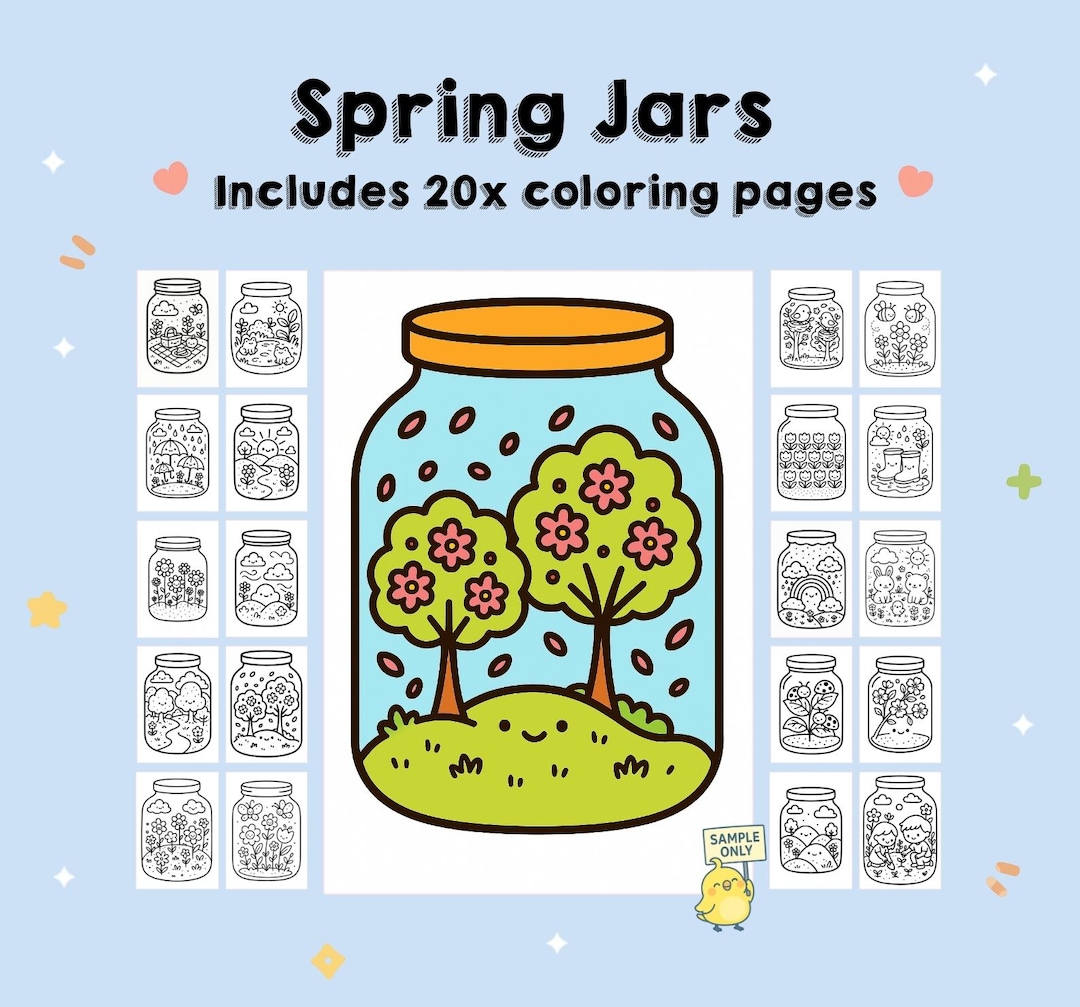 Spring Jar Coloring Pages | Kawaii Nature Coloring Book for Kids, Teens ...