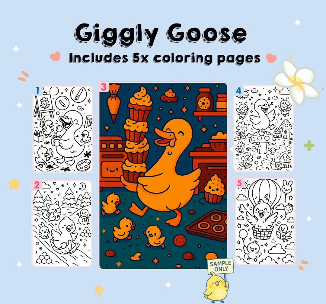 Giggly Goose Kawaii Coloring Pages – Cute Goose Coloring Sheets | Fun ...