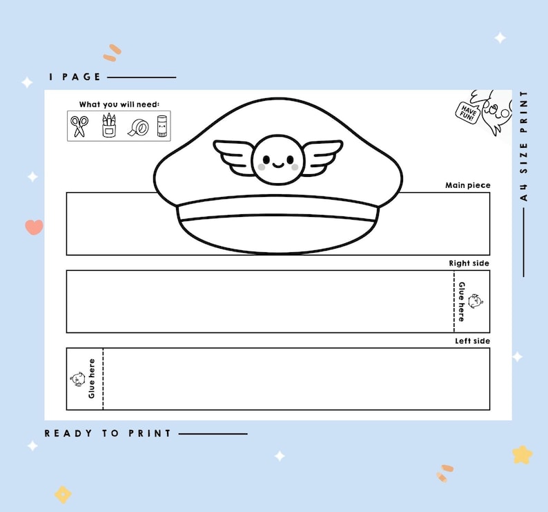 Printable Pilot Hat Craft – Color, Cut & Wear DIY Paper Hat | Kids ...