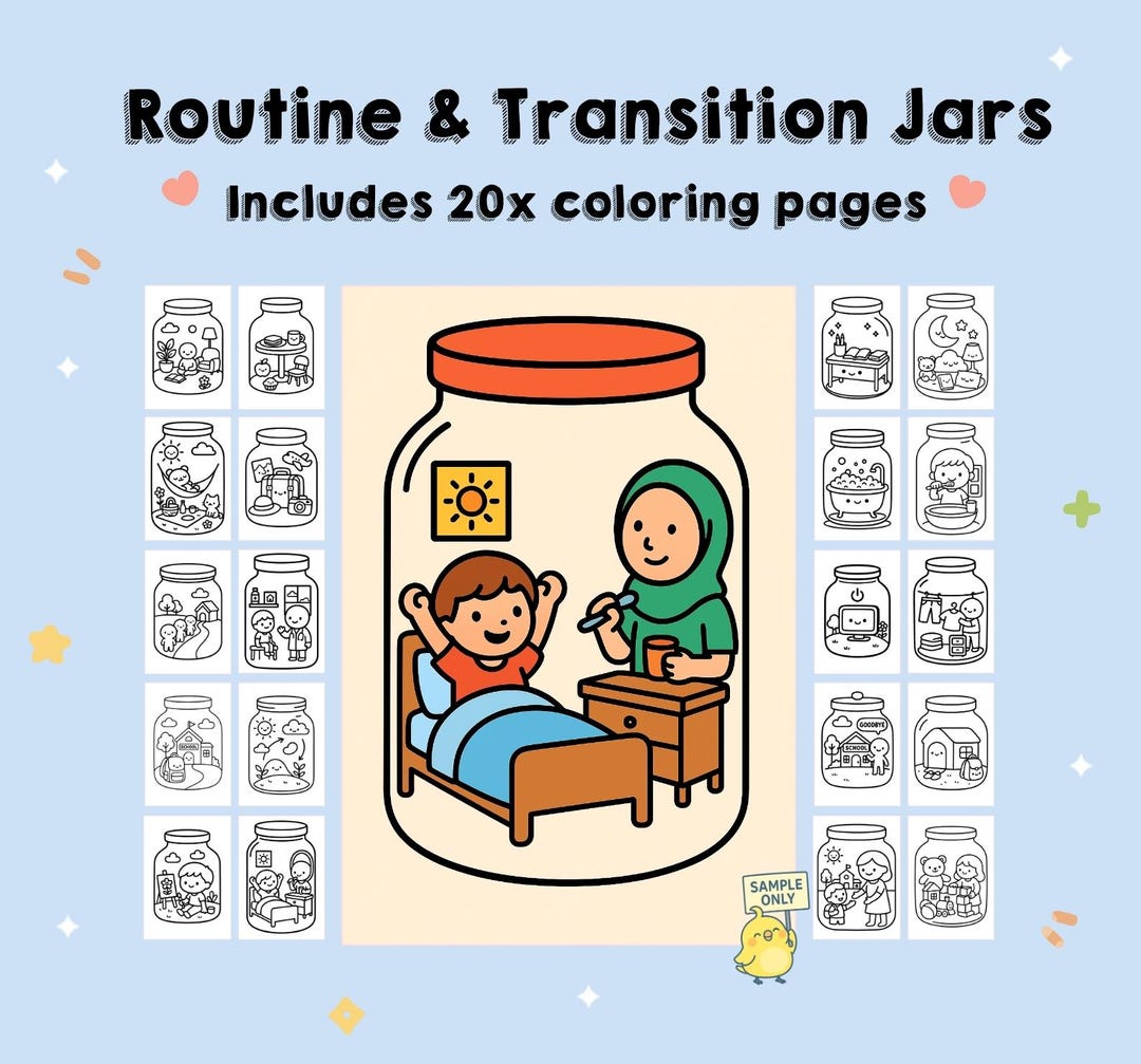 Routine & Transition Jar Coloring Pages | Calming Kawaii Coloring Book ...