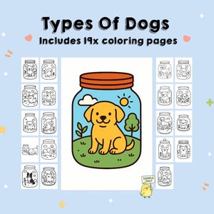 Types of Dogs Jar Coloring Pages | Cute Dog Coloring Book for Kids ...