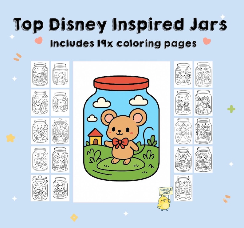 Disney Inspired Jar Coloring Pages | Kawaii Fantasy Coloring Book for ...