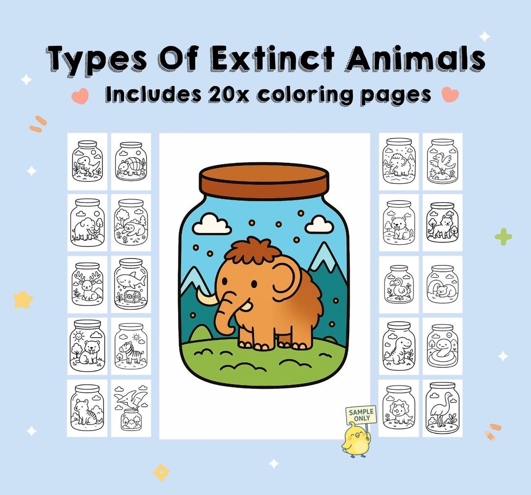 Types of Extinct Animals Jar Coloring Pages | Prehistoric Coloring Book ...