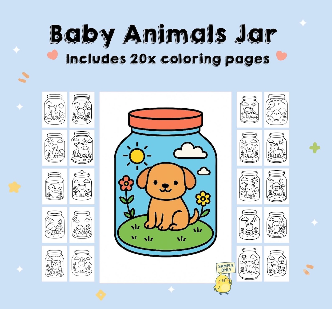 Baby Animals Jar Coloring Pages | Cute Kawaii Animal Coloring Book for ...