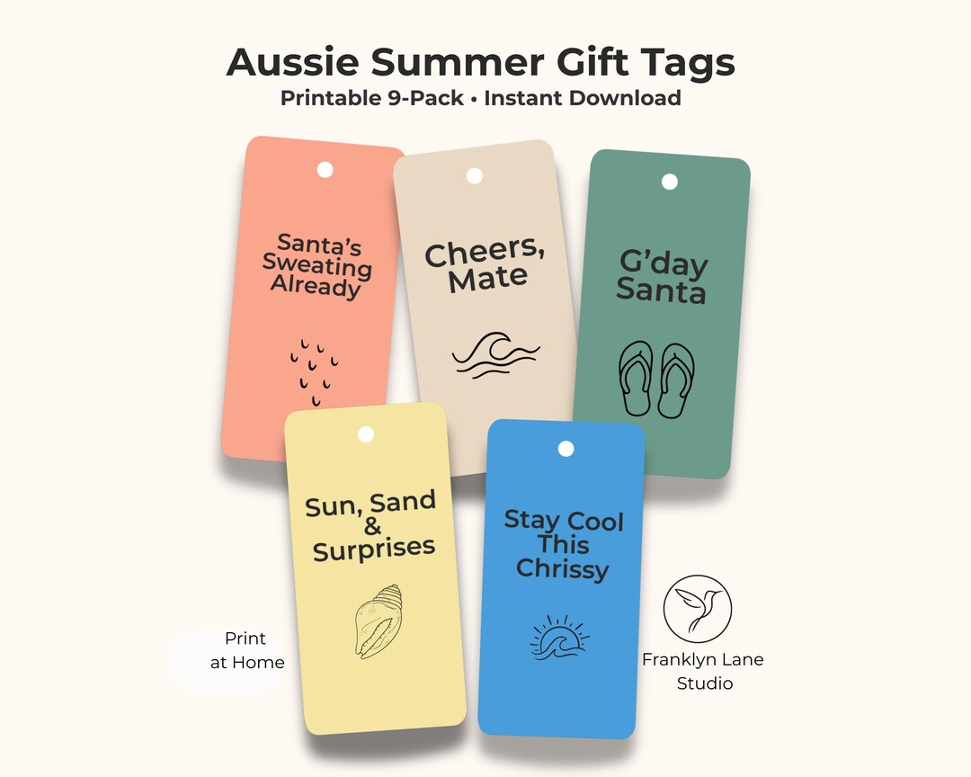 Aussie Summer Gift Tags • Australian Christmas Tags • Printable Gift ...