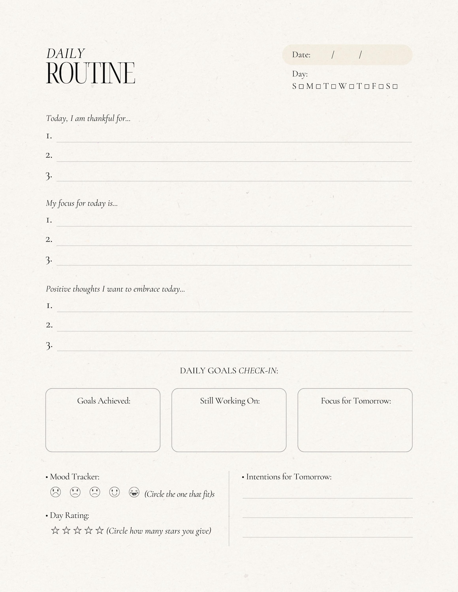 Minimalist Daily Routine Planner Template (digital Download) - Etsy
