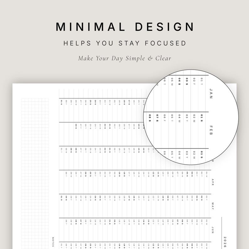 2026 Year Wall Planner | Minimalist Year At-a-glance Calendar ...