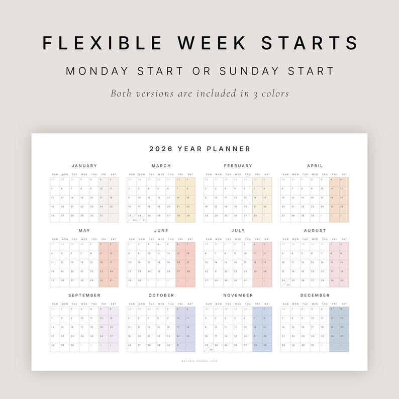2026 Year at A Glance Wall Planner | Minimalist Printable (digital ...