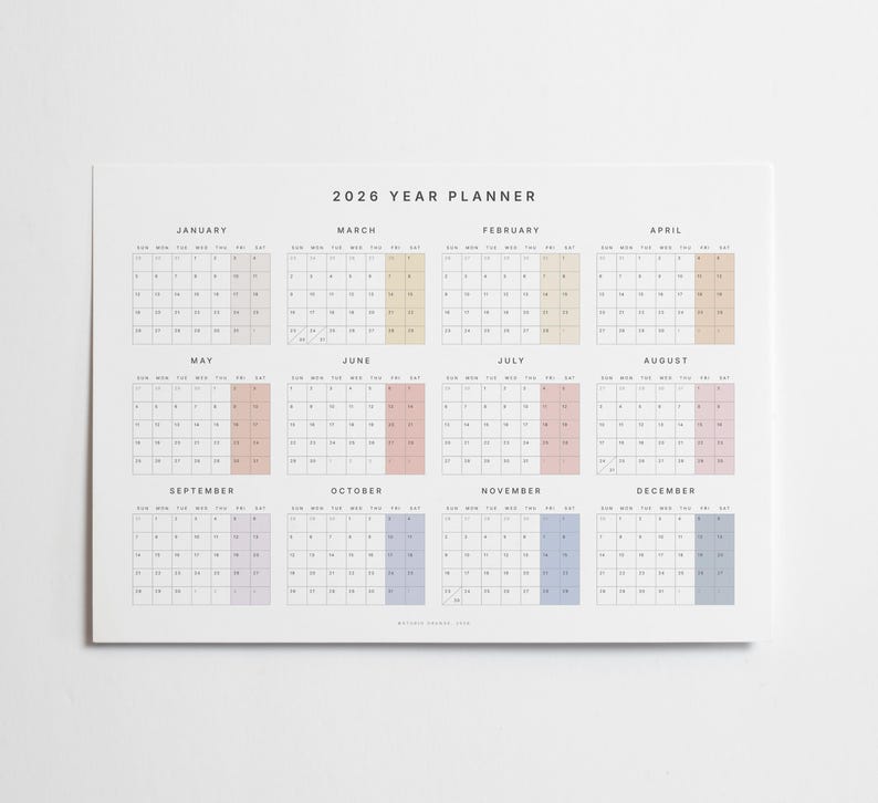 2026 Year at A Glance Planner | Printable Minimalist Wall Planner | A1 ...