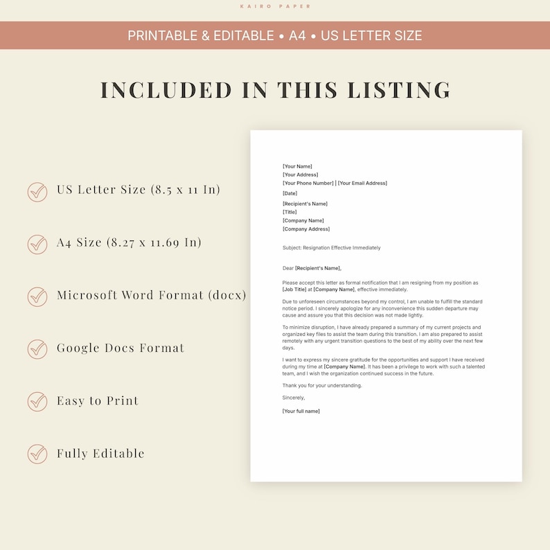 Resignation Letter Effective Immediately | Professional Job Exit Notice ...