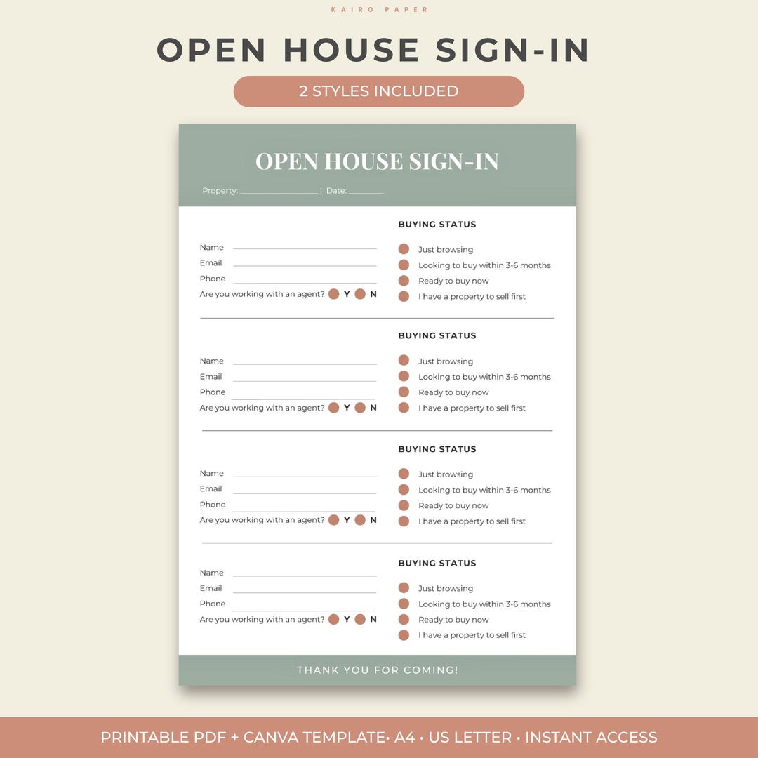 Realtor Open House Sign-in Template | Editable Canva & PDF - Etsy Canada